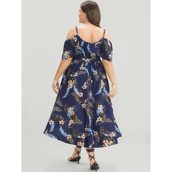 BloomChic | Dresses | Bloomchic Floral Cold Shoulder Pocket Ruffle ...
